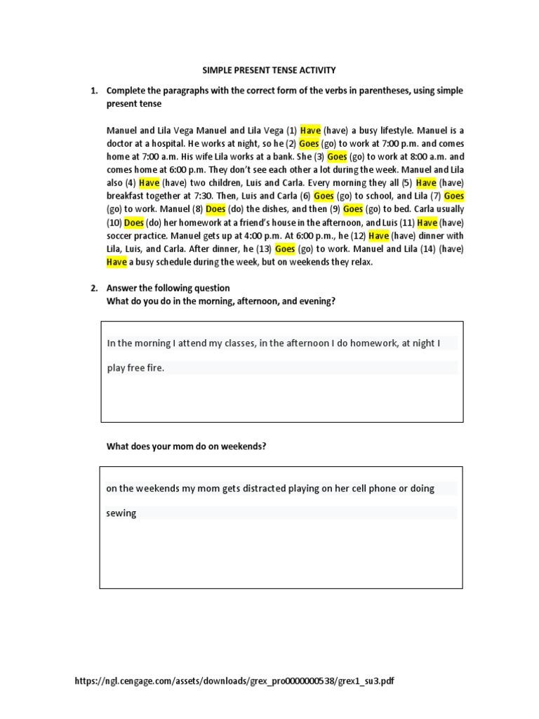 Simple Present Tense Activity | PDF