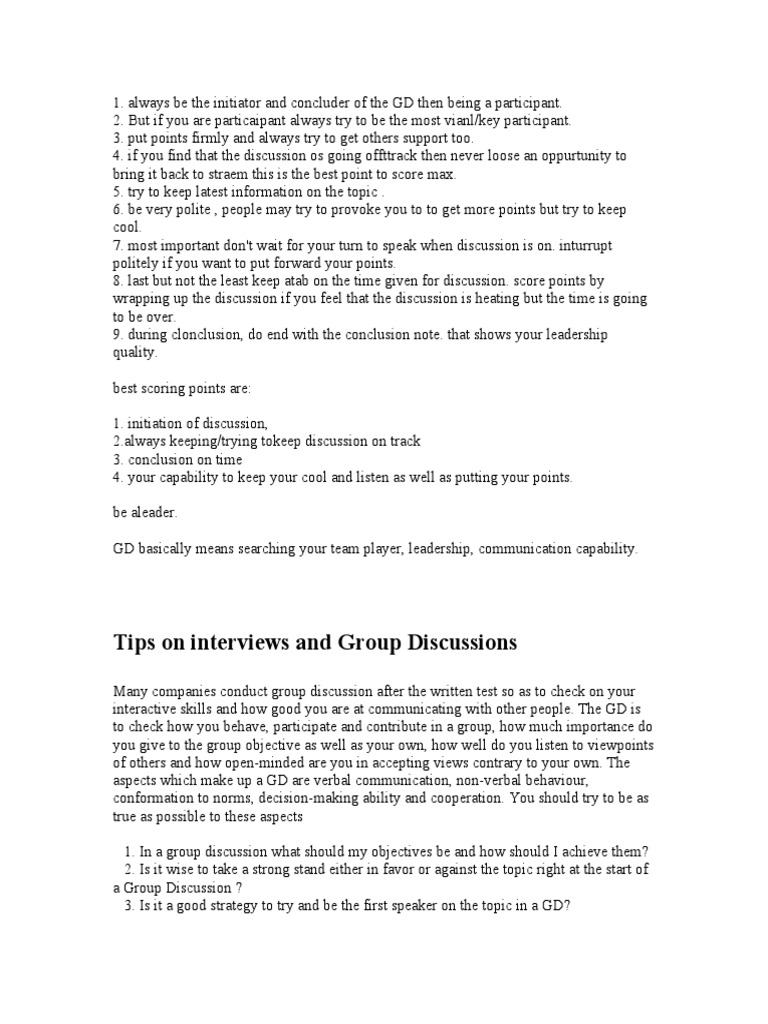 Tips On Interviews and Group Discussions | PDF | Consensus Decision ...