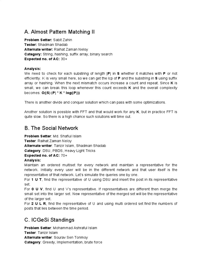 ICPC Dhaka 2019 Problem Set Analysis | PDF | Inequality (Mathematics ...