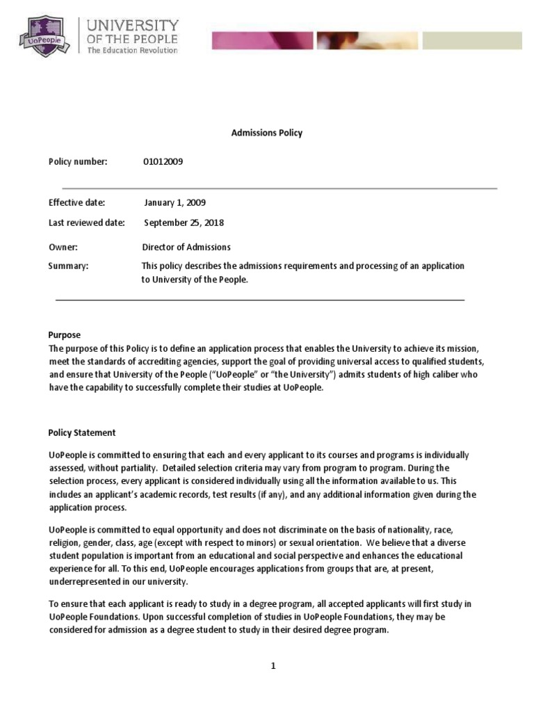 UoPeople Admissions Requirements Overview | PDF | University And ...