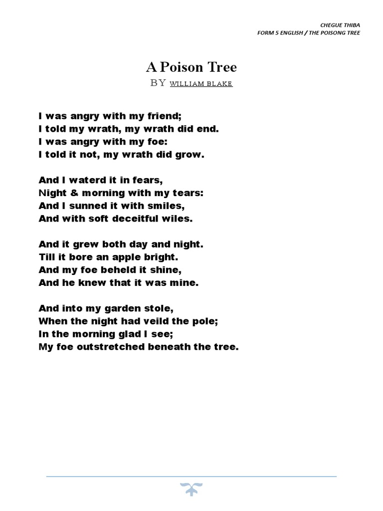 A Poison Tree: William Blake | PDF | Anger