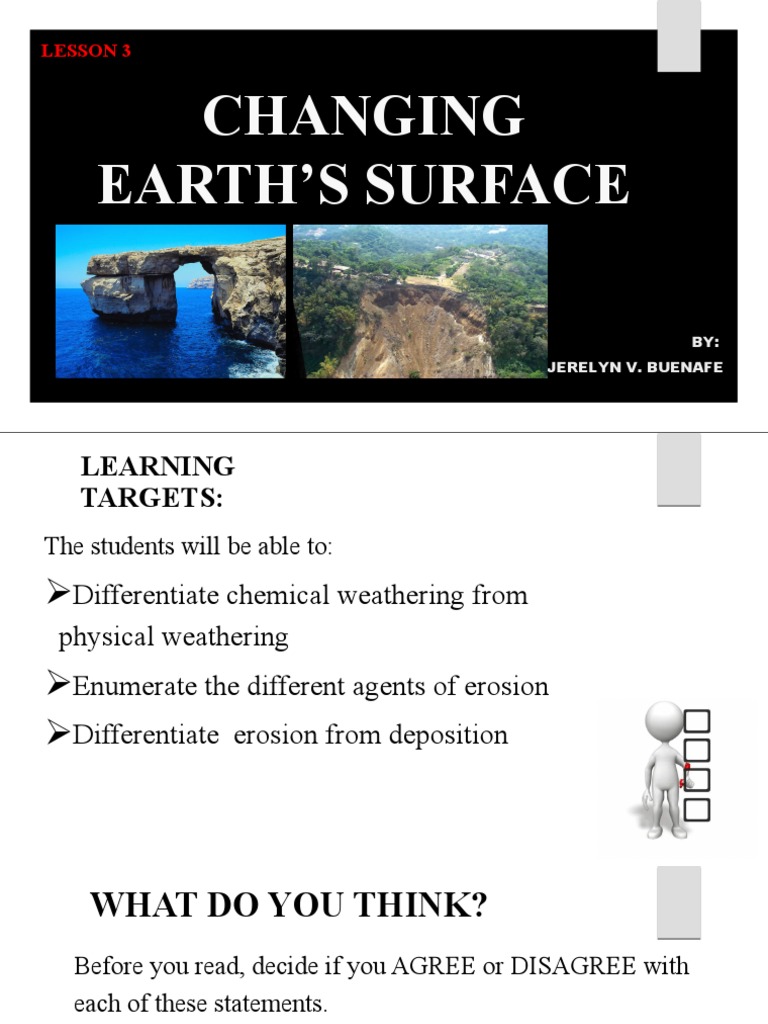 Changing Earth'S Surface: Lesson 3 | PDF | Weathering | Erosion