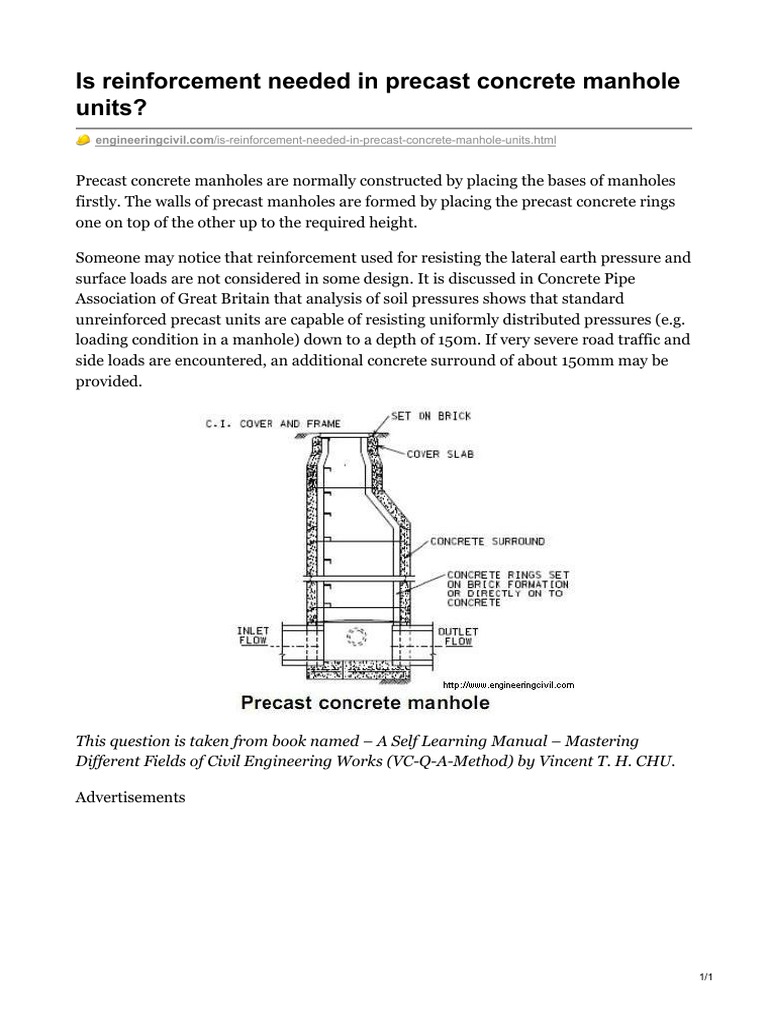 Is Reinforcement Needed in Precast Concrete Manhole Units | PDF