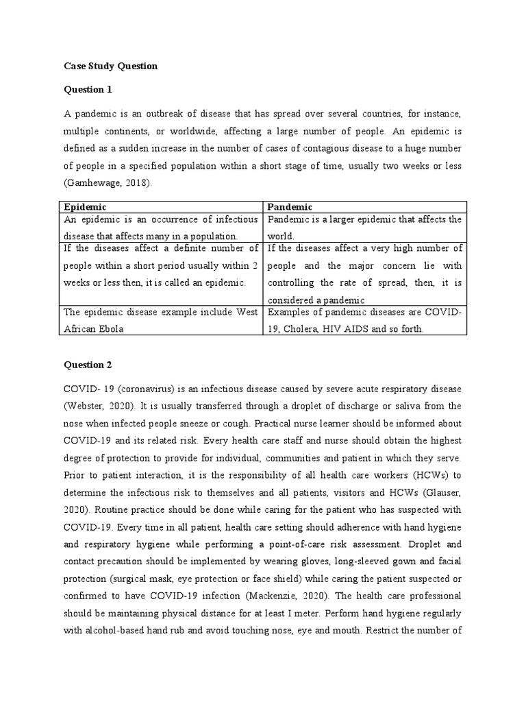 Case Study Question | PDF | Epidemics | Personal Protective Equipment