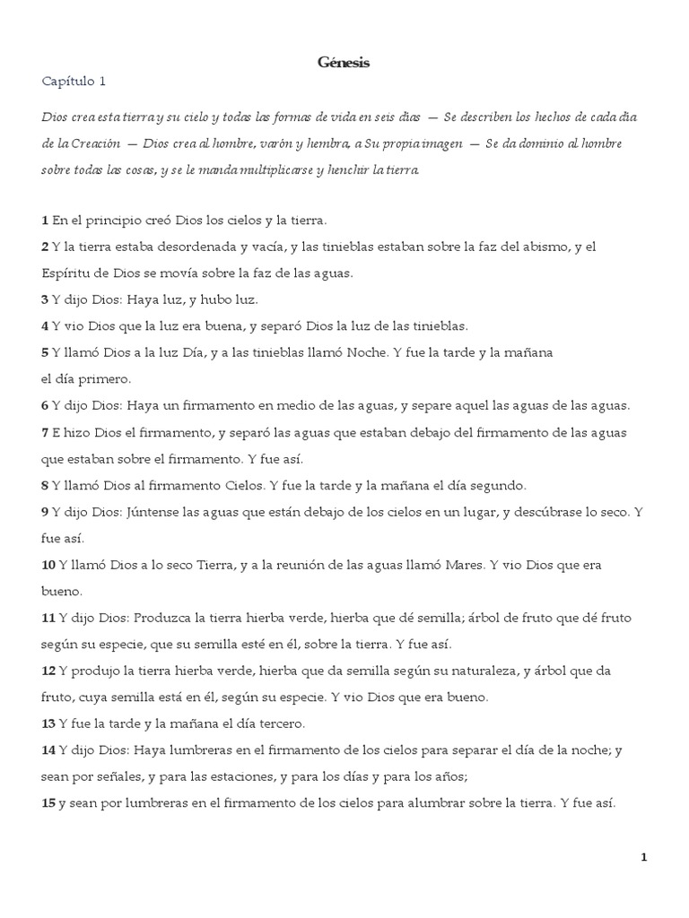 Génesis Capítulo 1 Pdf Tierra Religión Y Creencia