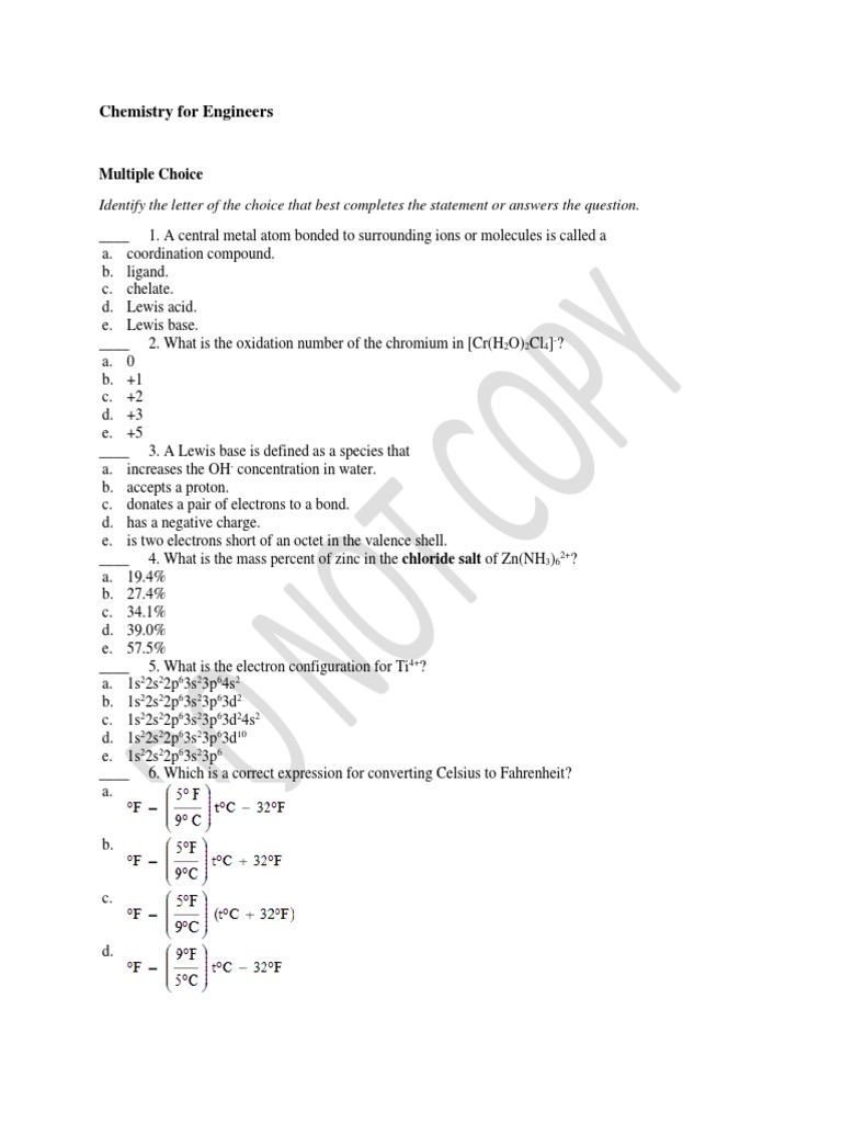 Chemistry Fundamentals for Engineers: A Review of Key Concepts Assessed ...