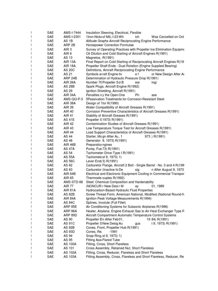 SAE Specs List PDF | PDF | Manufactured Goods | Mechanical Engineering