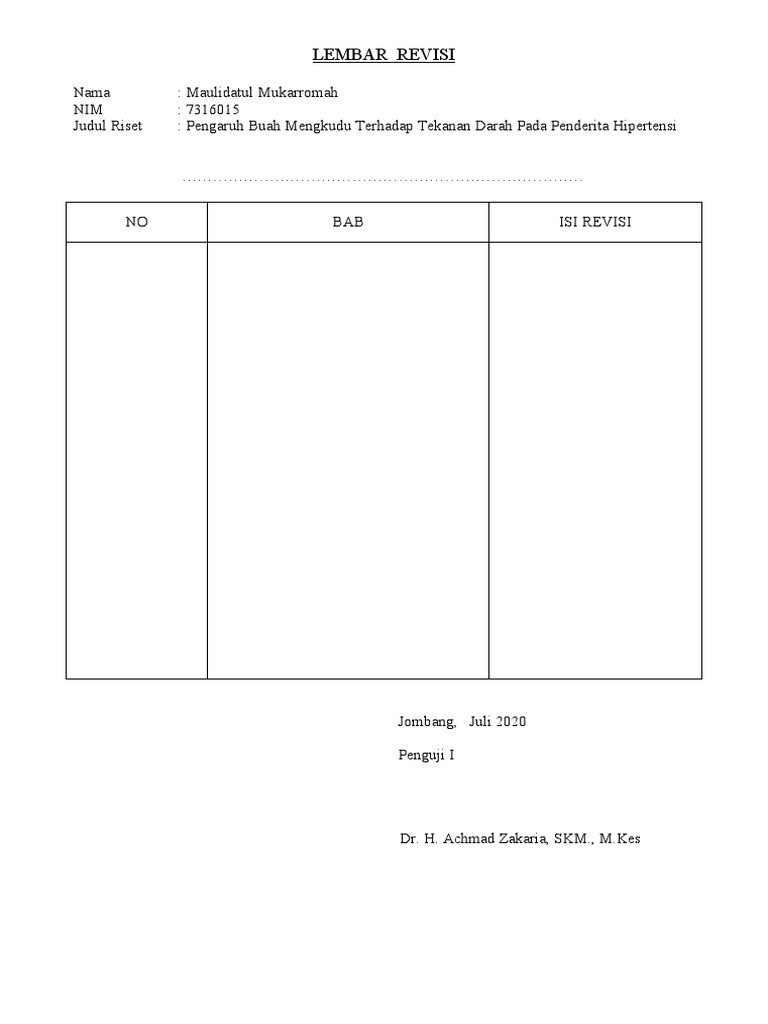 Lembar Revisi Skripsi | PDF