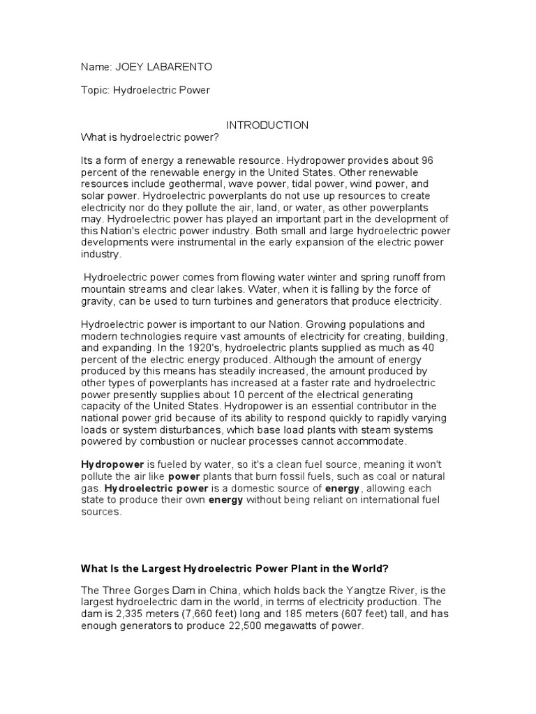 STUDENT 19 Hydroelectric Power | PDF | Hydroelectricity | Power Station