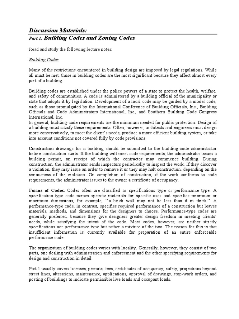 Discussion Materials: Building Codes and Zoning Codes | PDF | Zoning ...