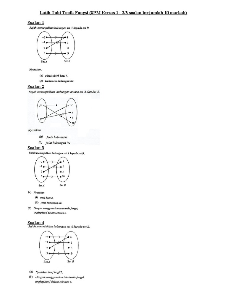 Latih Tubi Topik Fungsi (SPM Kertas 1: 2/3 Soalan Berjumlah 10 Markah ...