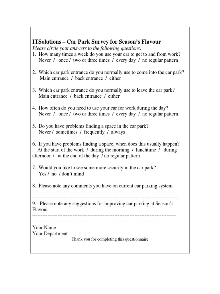 Itsolutions - Car Park Survey For Season'S Flavour: Please Circle Your ...