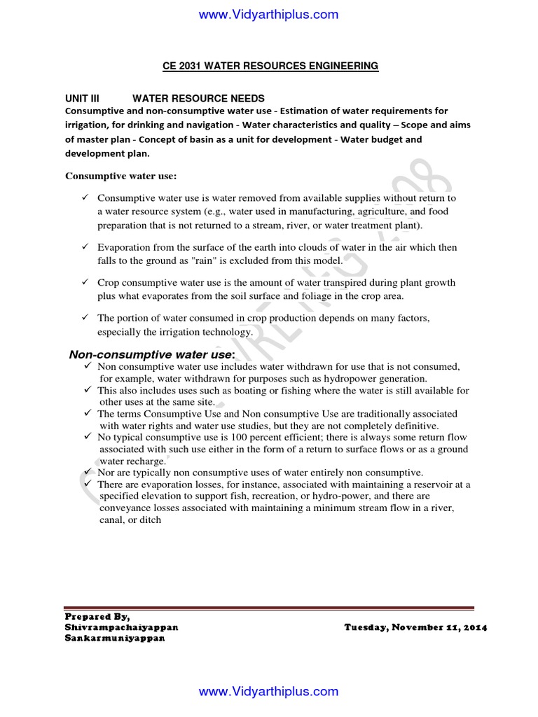 Non-Consumptive Water Use:: Ce 2031 Water Resources Engineering | PDF ...