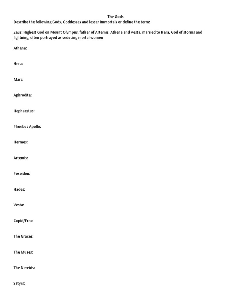 Edith Hamilton Mythology Handouts | PDF