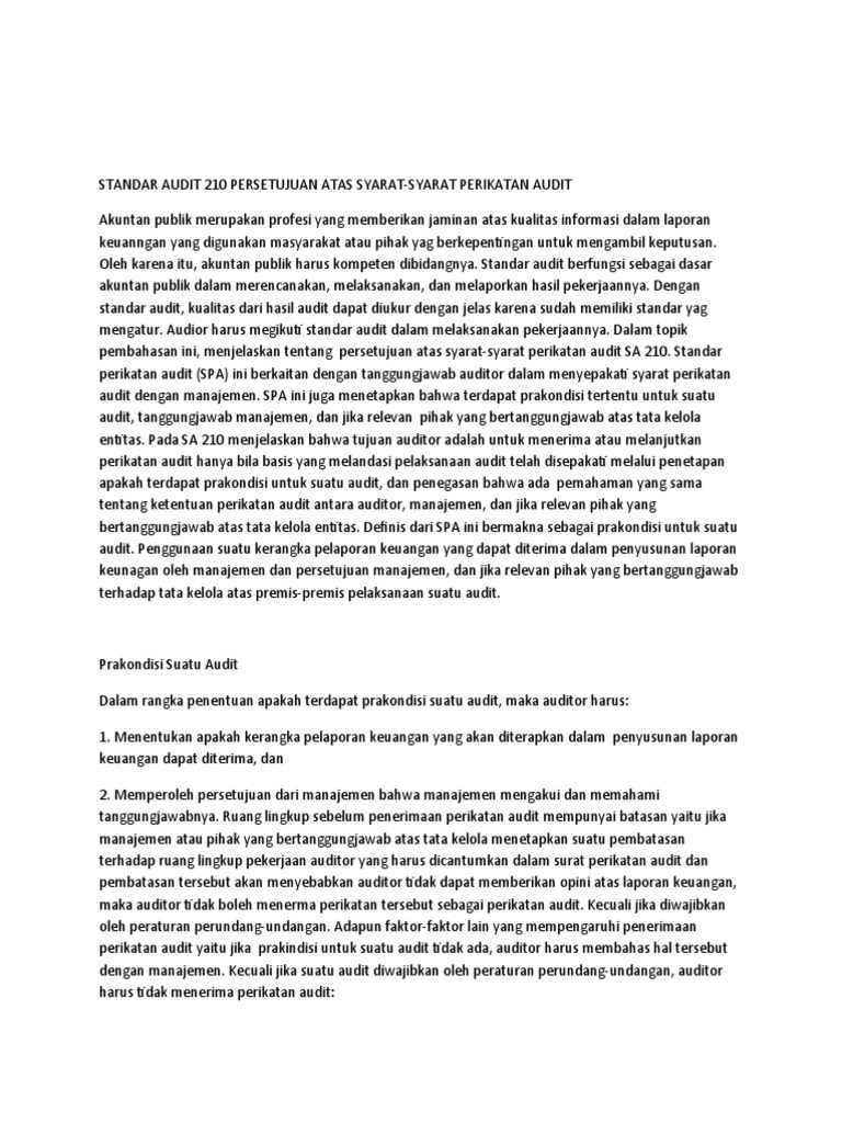 Persetujuan Perikatan Audit SA 210 | PDF