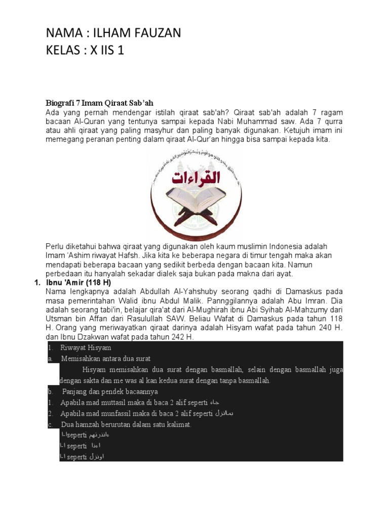Biografi 7 Imam Qiraat Sab | PDF
