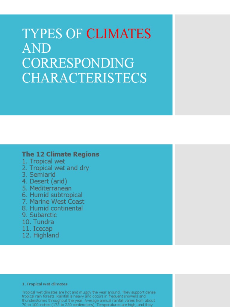 Overview of 12 Climate Types | PDF | Climate | Rain