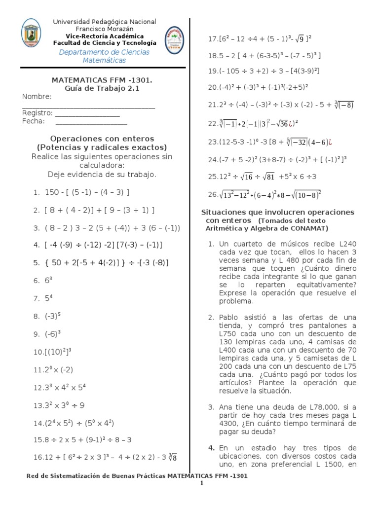 Guía Operaciones Combinadas Con Enteros Potencias y Radicales | PDF | Science | Enseñanza de ...