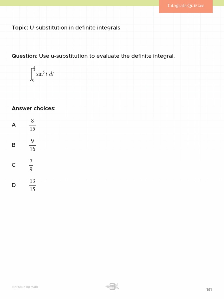 U-Substitution in Definite Integrals | PDF | Integral | Mathematical ...