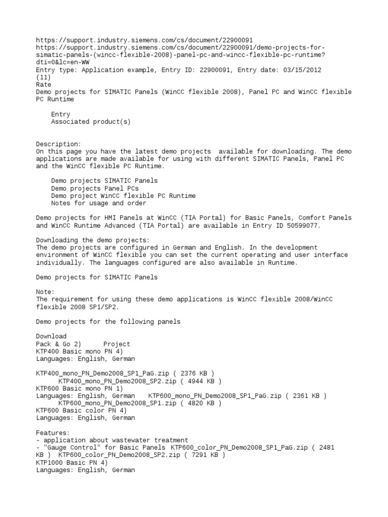 Demo Projects For SIMATIC Panels | PDF | Microsoft Windows | Personal Computers