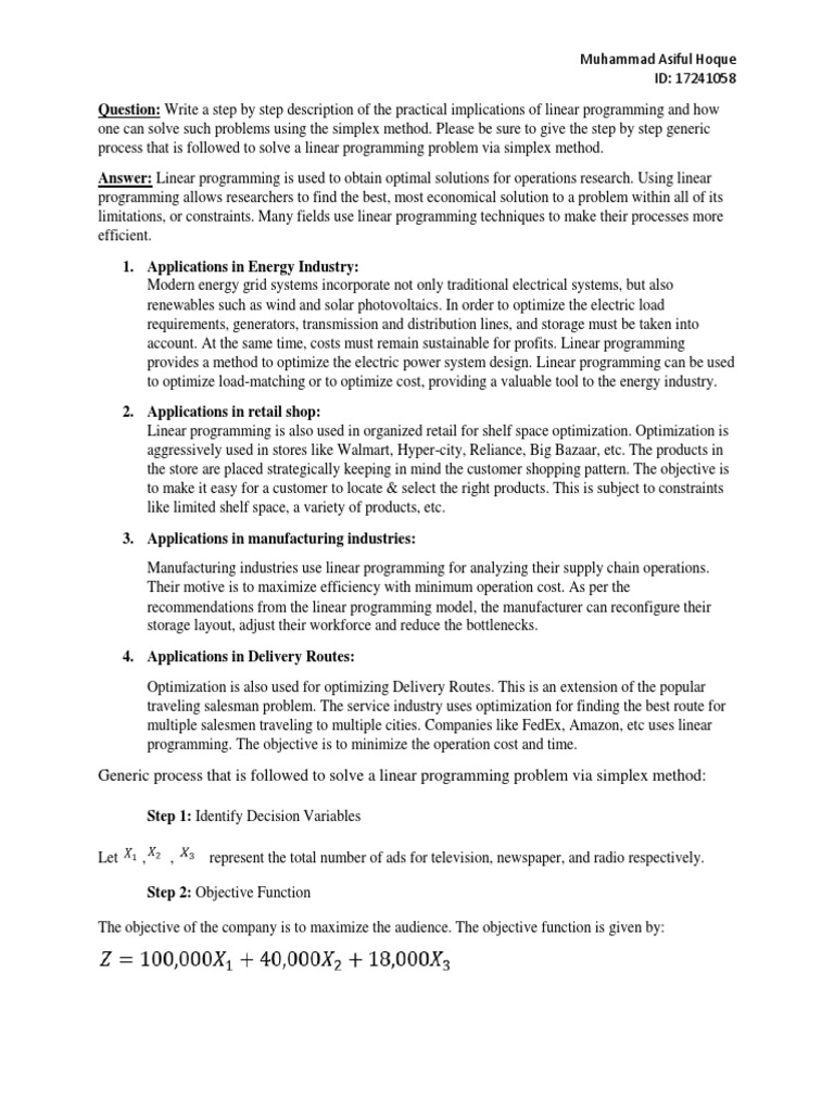 Generic Process That Is Followed To Solve A Linear Programming Problem ...