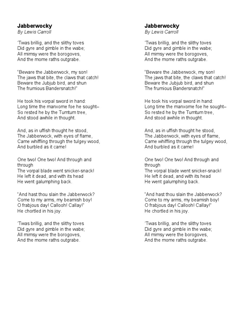 Jabberwocky Jabberwocky: by Lewis Carroll by Lewis Carroll | PDF