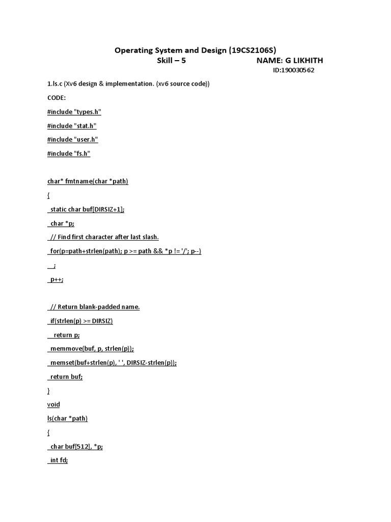 Operating System and Design (19CS2106S) Skill - 5 Name: G Likhith | PDF | Computer Science ...