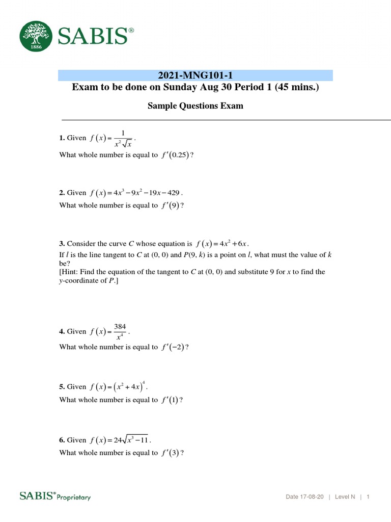 Sample Math Exam Questions | PDF | Asymptote | Numbers