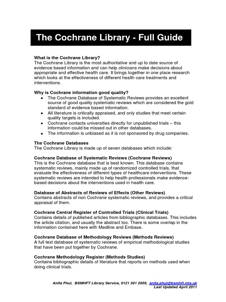Cochrane Comprehensive Guide 2011 | PDF | Systematic Review | Evidence ...