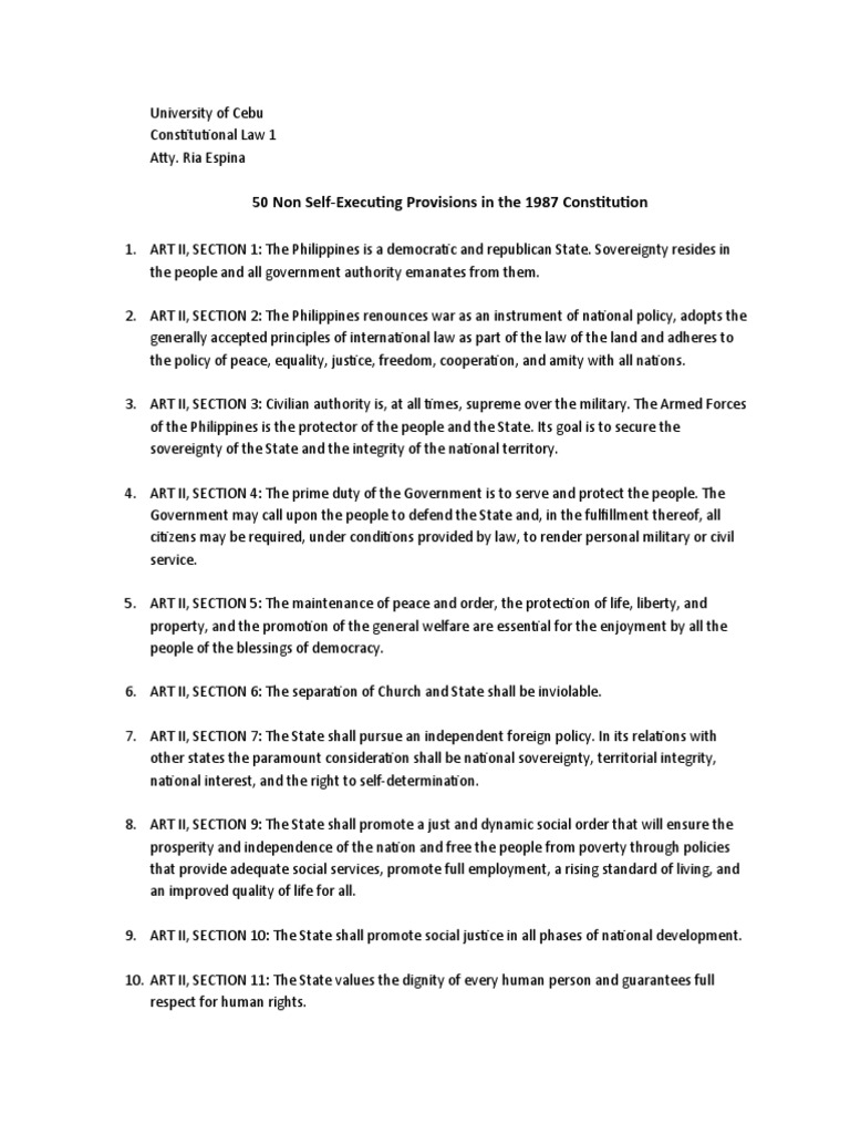 Non Self-Executing Provisions in The Constitution | PDF | Human Rights ... Non Self-Executing Provisions in The Constitution | PDF | Human Rights ...