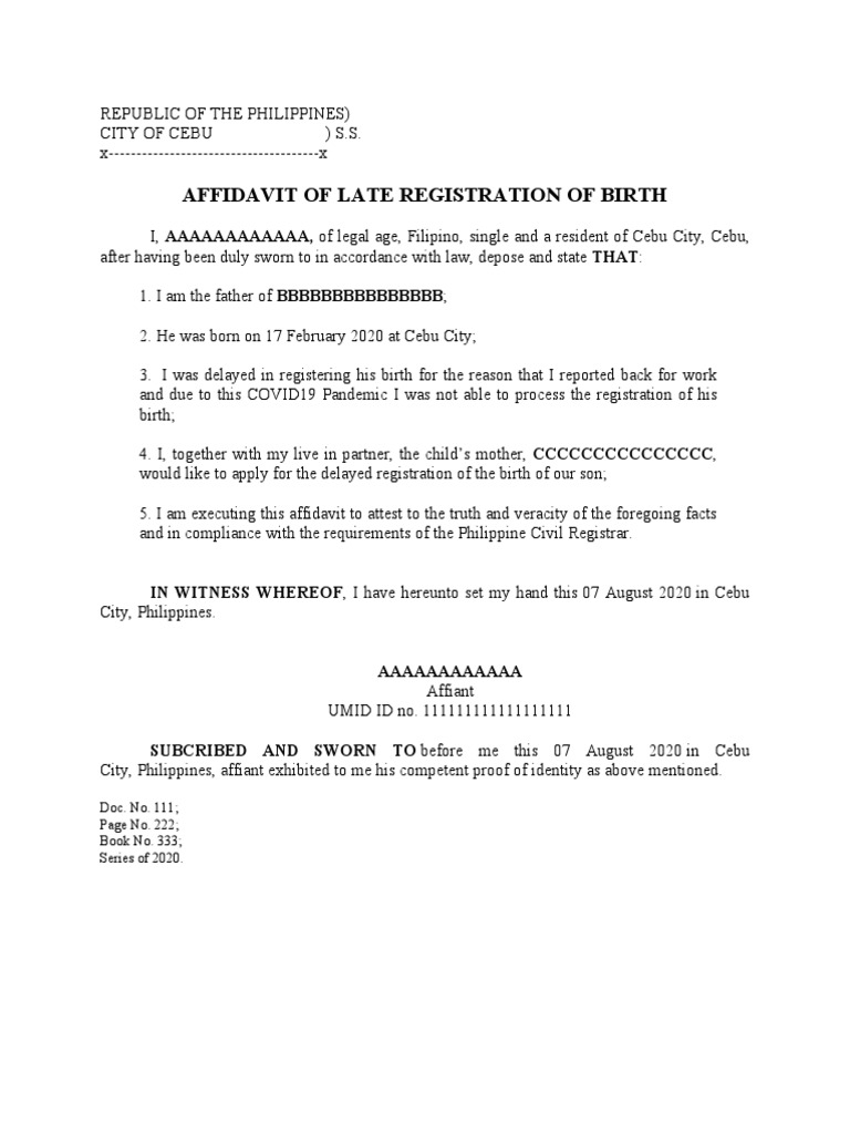 Affidavit of Late Registration Due To COVID | PDF | Law