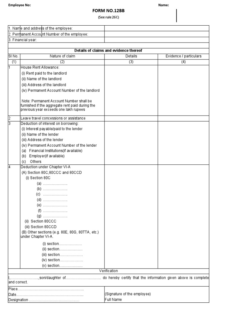 Form No.12Bb: Details of Claims and Evidence Thereof | PDF