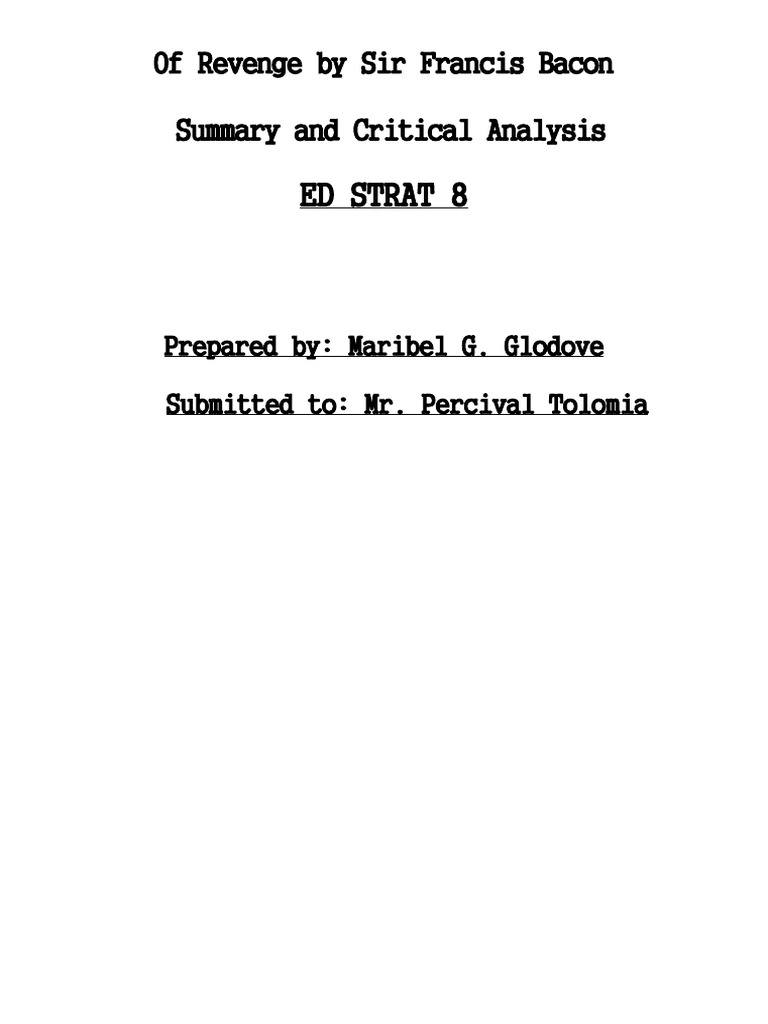 Ed Strat 8: of Revenge by Sir Francis Bacon Summary and Critical ...