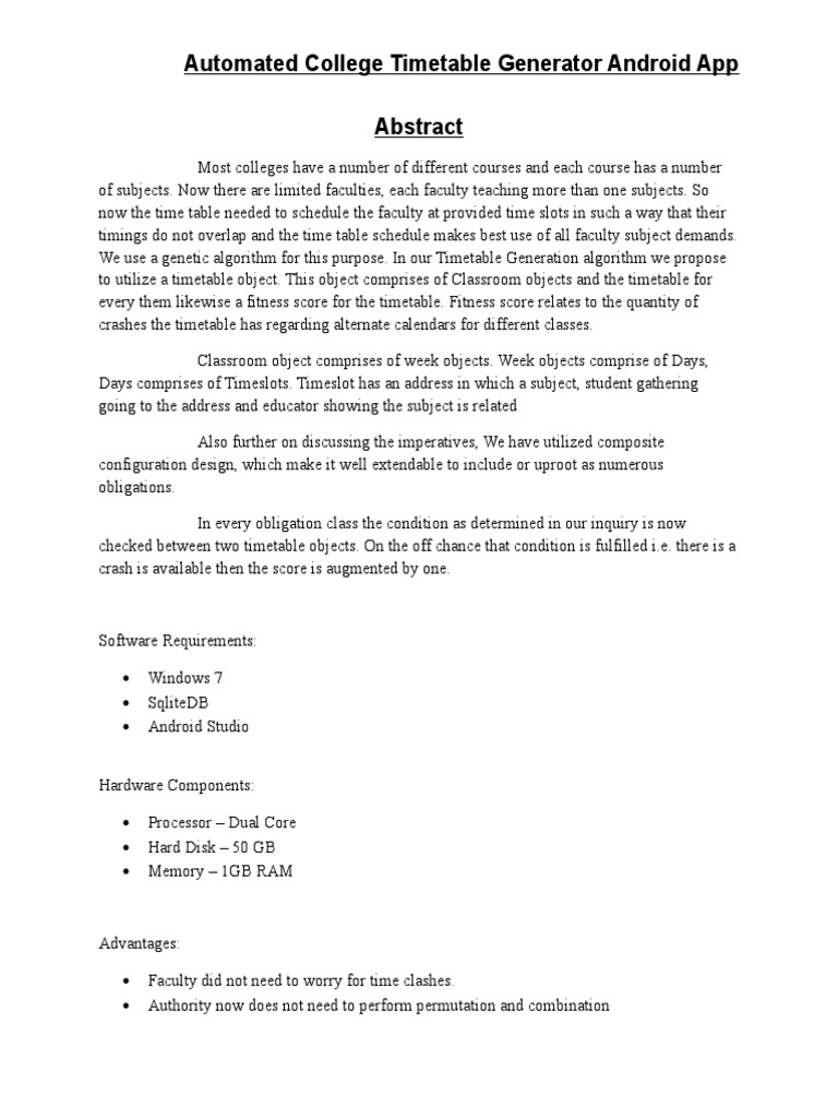 Automated College Timetable Generator Android App | PDF | Mobile App ...