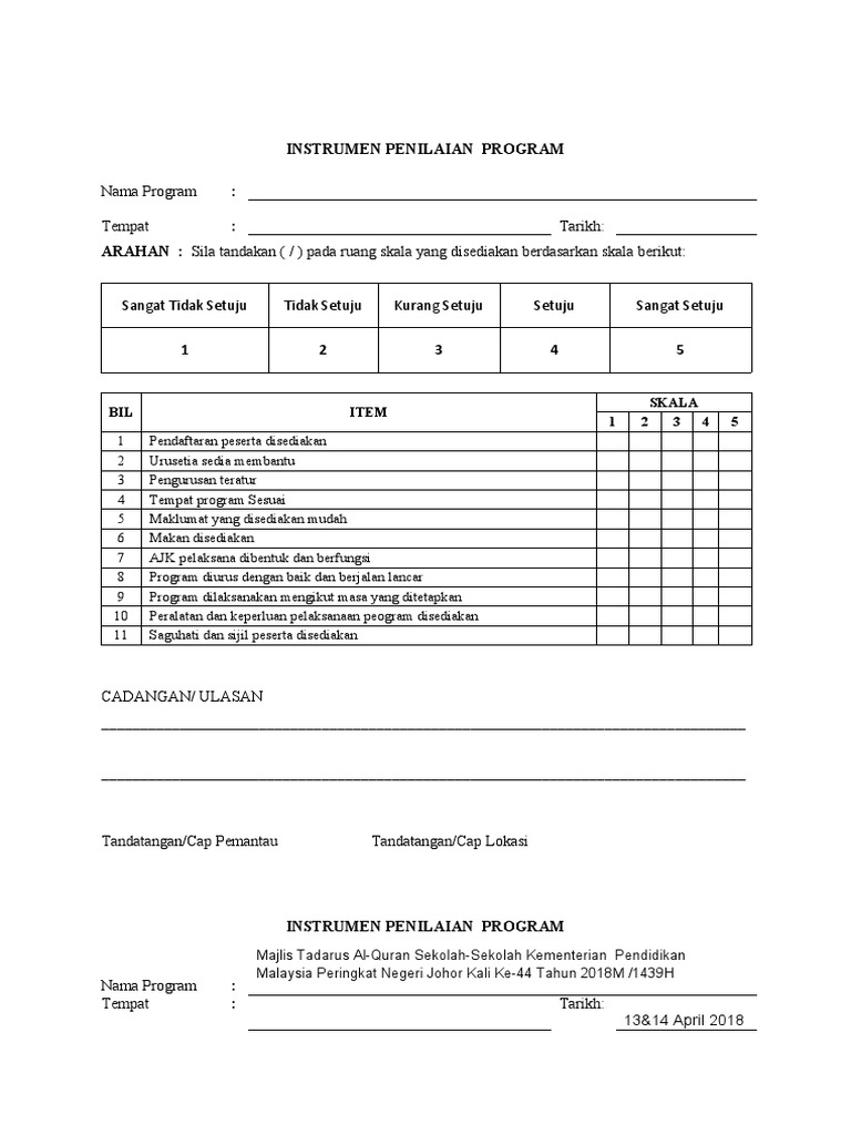 PK06-1 Instrumen Penilaian Program B&L | PDF