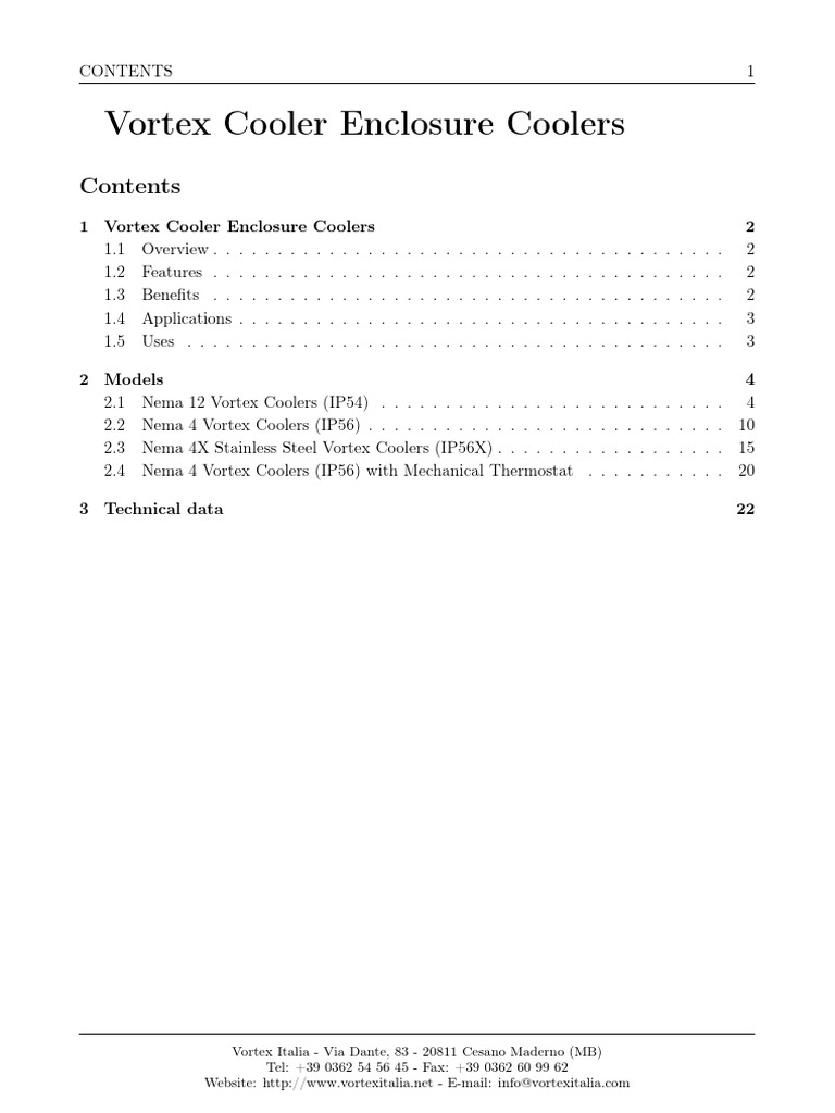 Vortex Enclosure Coolers Overview | PDF | Air Conditioning | Thermostat