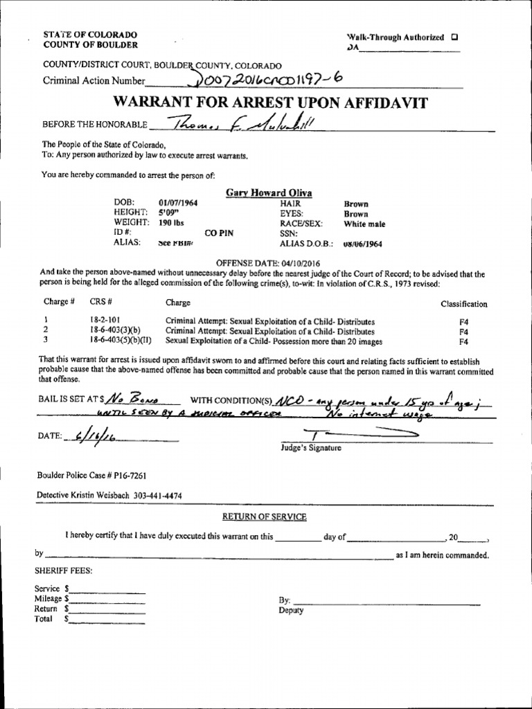 Gary Oliva - Arrest Affidavit - 40900338 - Ver1.0 | PDF