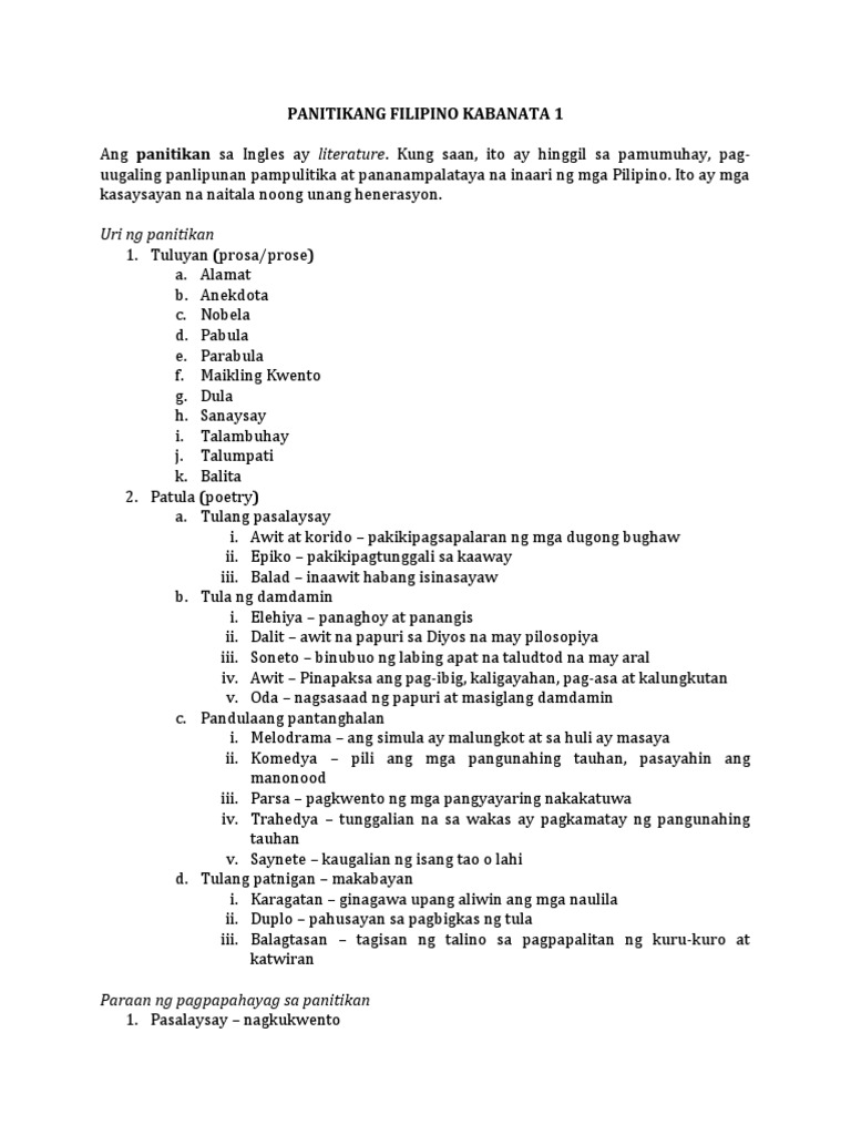 Panitikang Panlipunan Lesson 1 | PDF