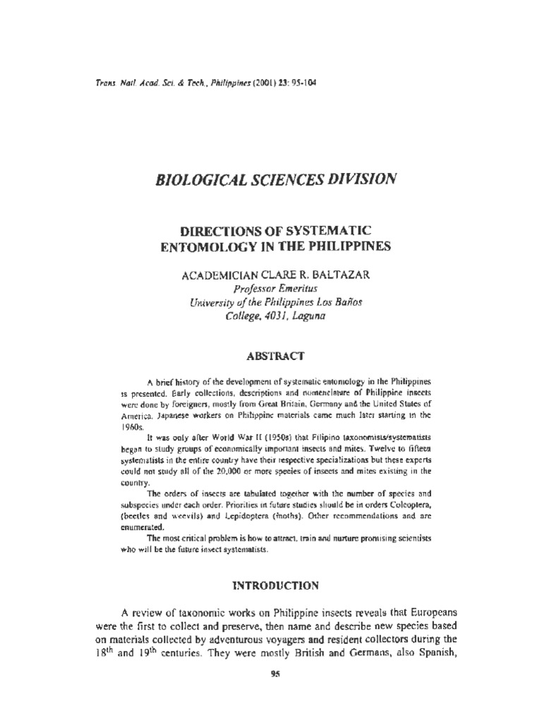 BSD 1 Directions of Systematic Entomology in The Philippines, Acd Clare ...