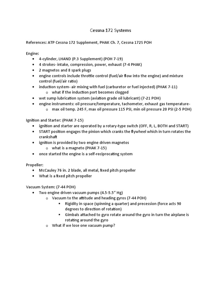 Cessna 172 Systems Review | PDF | Landing Gear | Flap (Aeronautics)