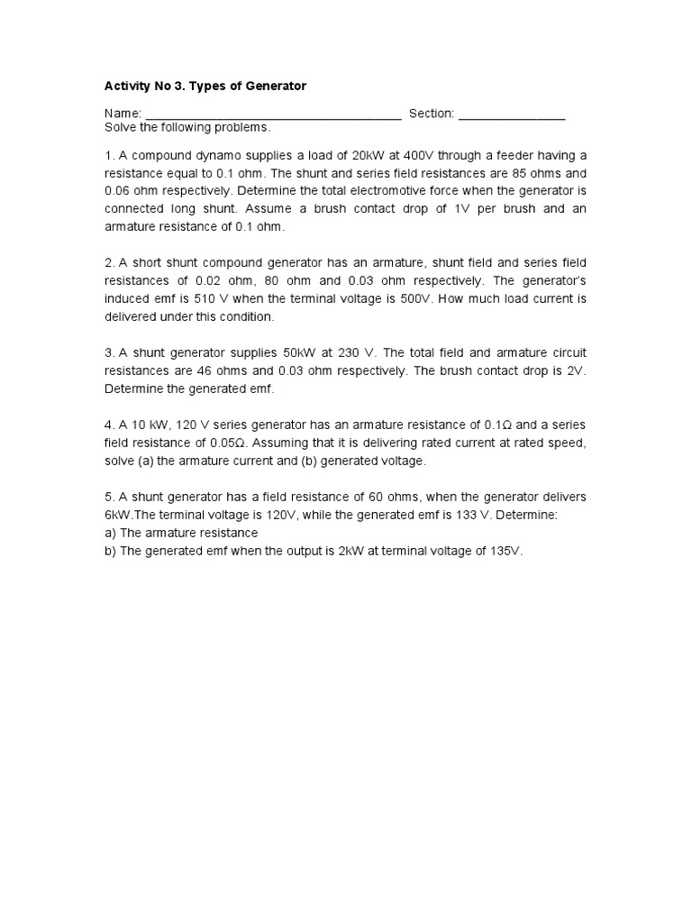(Template) Activity No 3 Types of Generator | PDF | Science ...