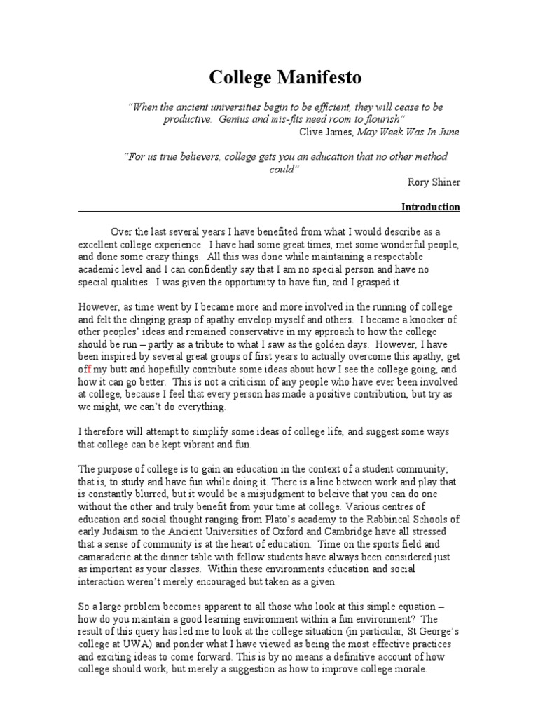 ST Georges College Club Manifesto | PDF | Sports | Reason