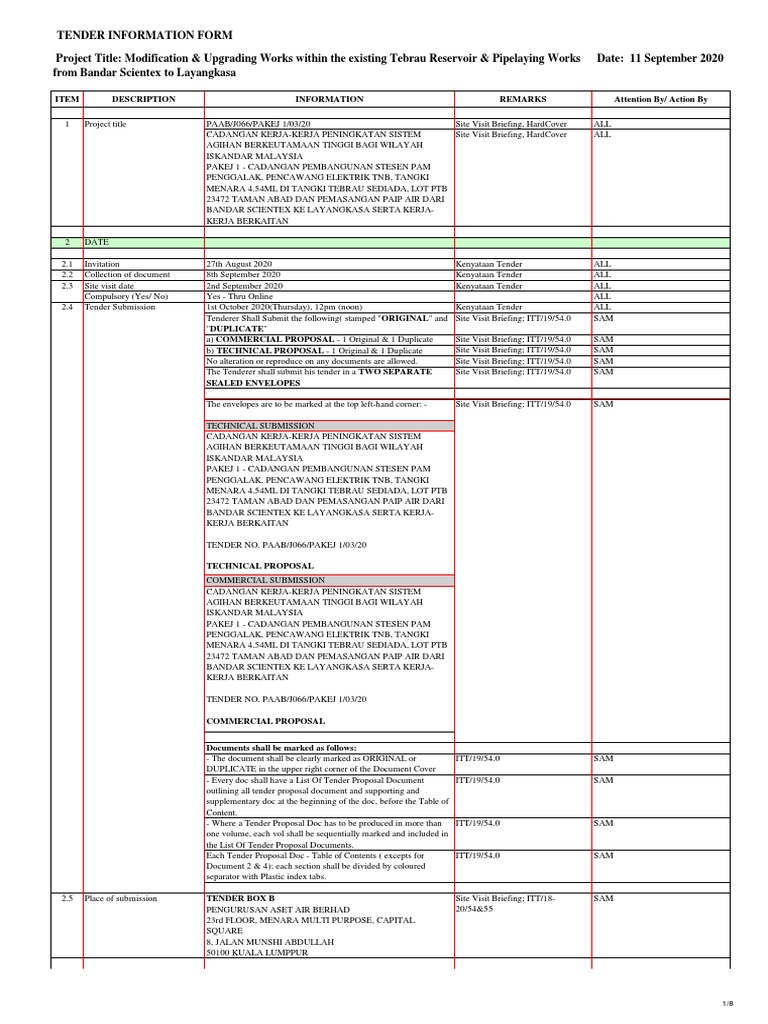 01-Tender Information Form | PDF | Pipe (Fluid Conveyance) | Valve