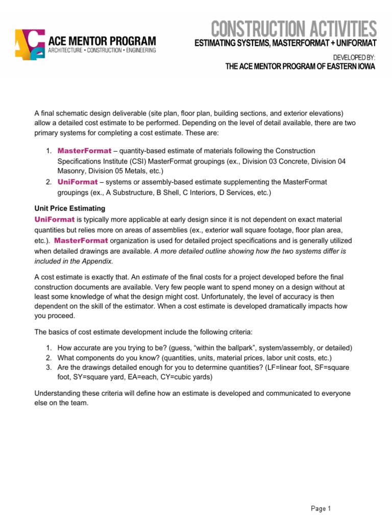 Comparing MasterFormat and UniFormat | PDF | Economic Sectors ...