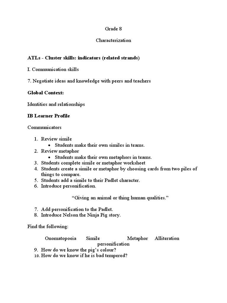 Metaphor V Simile and Personification Lesson Plan | PDF | Language Arts ...