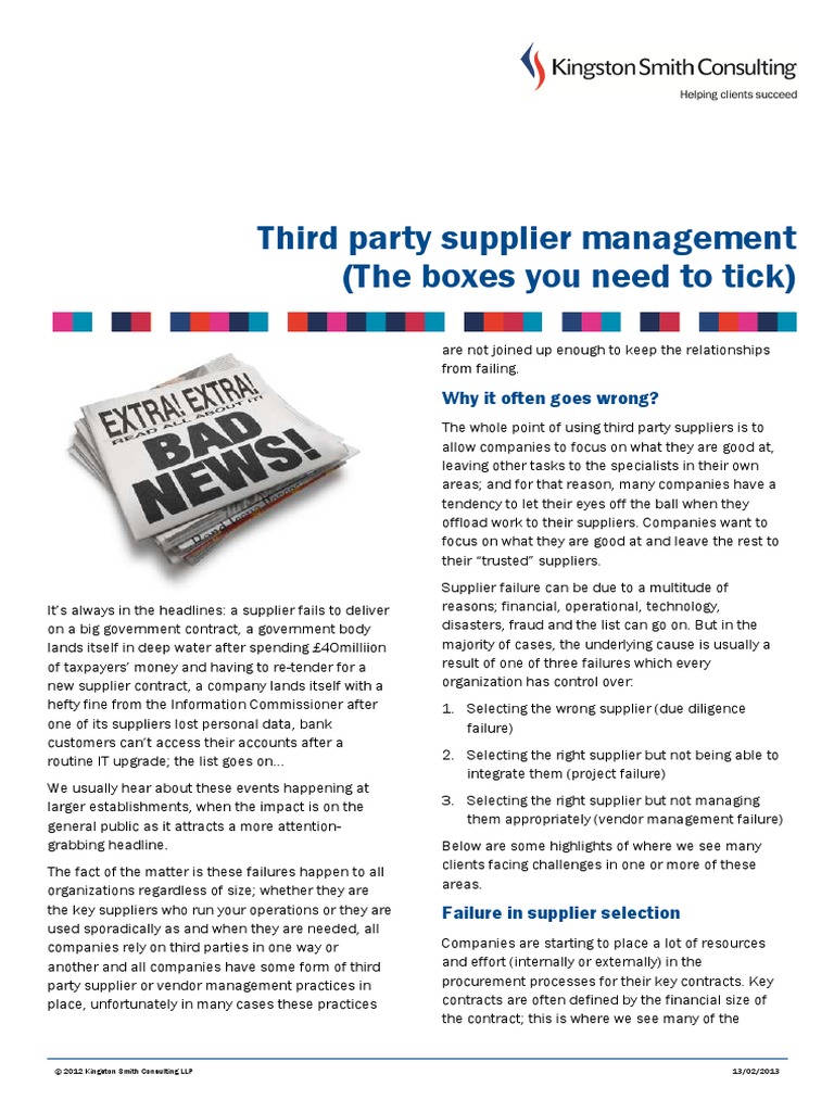 Third Party Supplier Management The Boxes You Need To Tick Pdf Supply Chain Governance