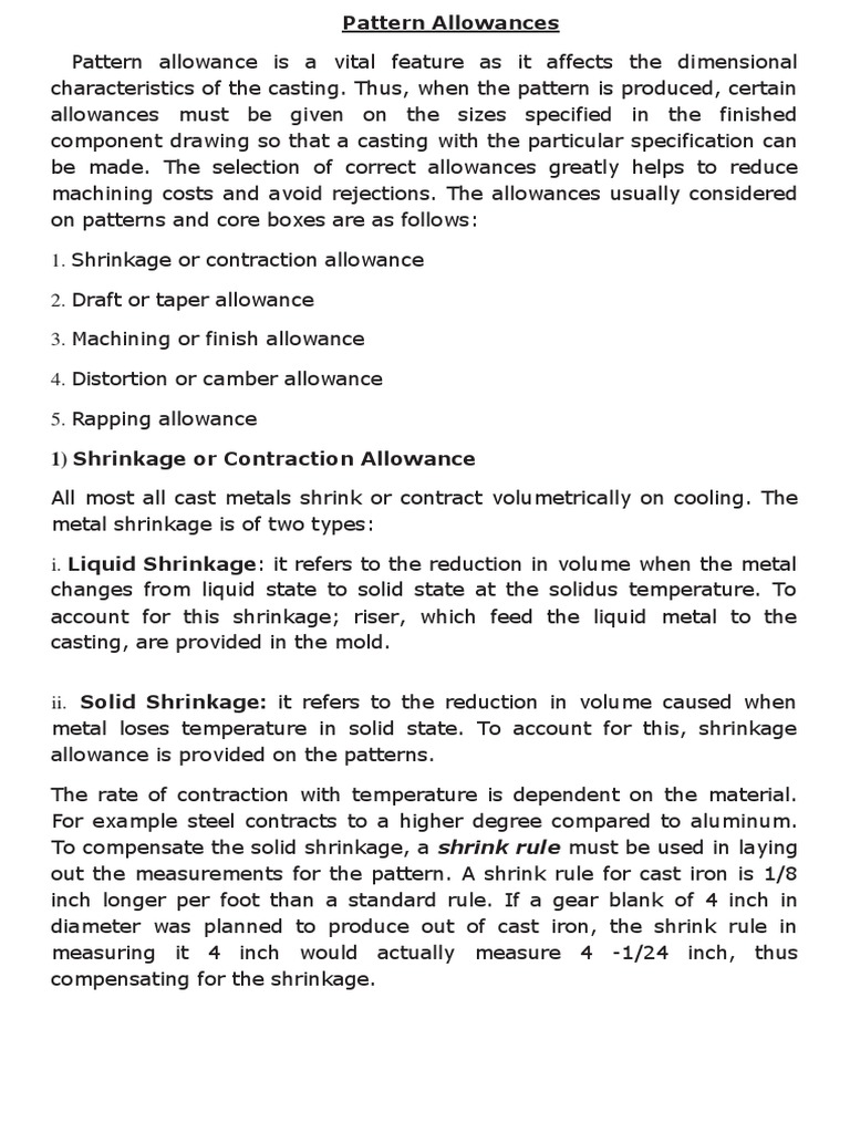 Pattern Allowances | PDF | Casting (Metalworking) | Economic Sectors