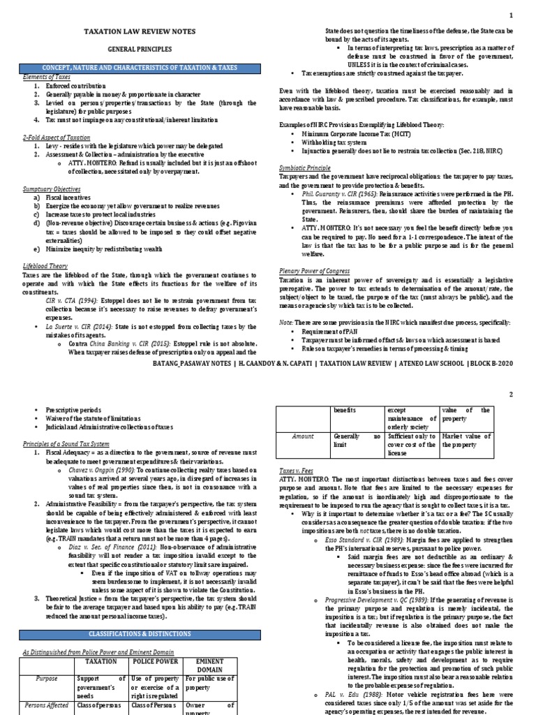 Taxation Law Review Notes: Concept, Nature and Characteristics of ...