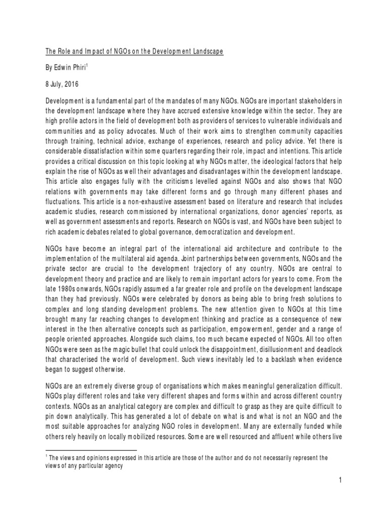 The Role and Impact of NGOs On The Devel PDF | PDF | Structural ...