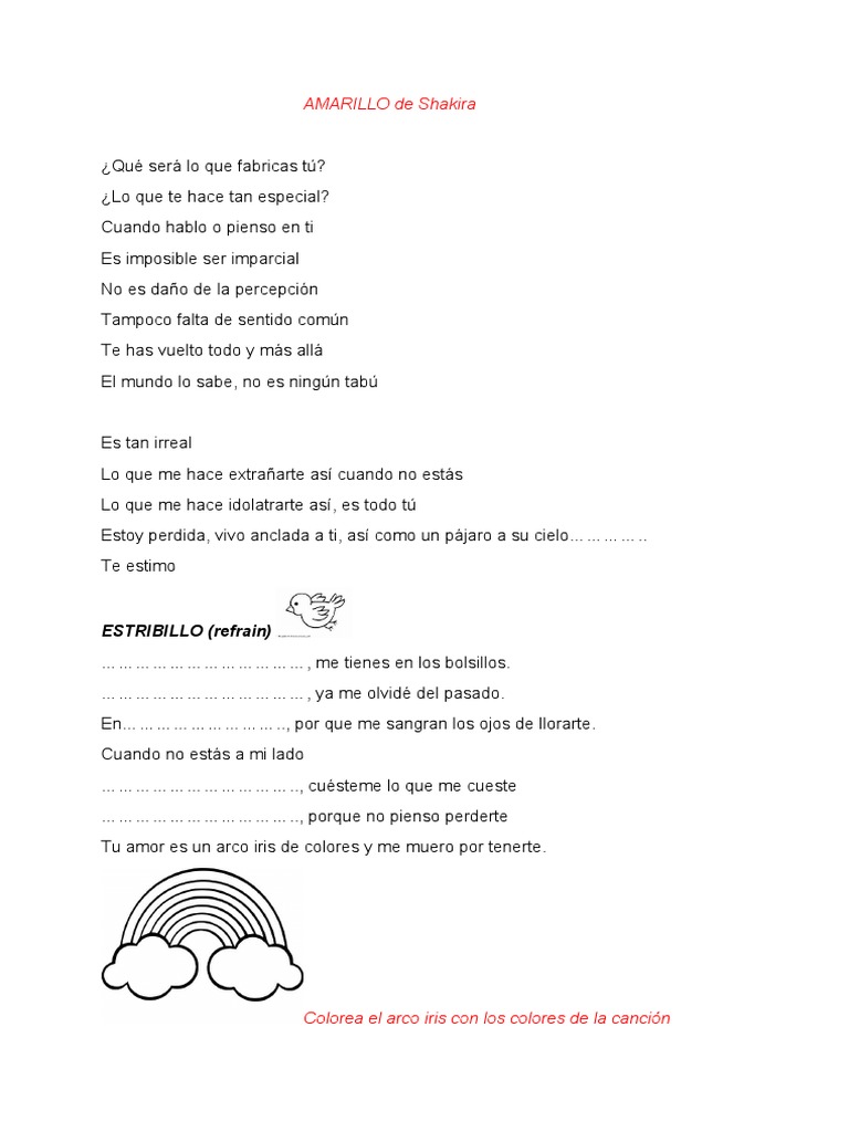 Letra de "Amarillo" de Shakira | PDF | Hogar, jardinería y bricolaje | Arte